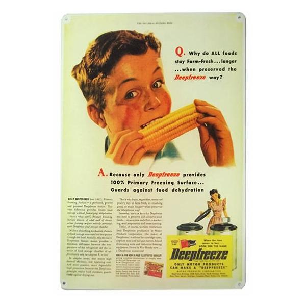 コマーシャル・ティン・プレートTIN PLATESBB5/コマーシャル・ブリキ看板/freezeサイズ：W30cm x H45cm/420gDeepfreeze　1960時代のTHE SATURDAY EVENING POST・・・等の広告...