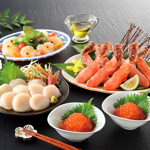 ほたて、いくら、タラバガニの人気食材の3点セット！小樽の目利き水産業者が厳選した、北海道の海の幸が一気に楽しめます。高級お刺身用ほたてに、希少なお刺身で食べられるタラバガニ！いくらは秋鮭の鮭卵を使用しており、素材本来の味が楽しめます！贅沢に...