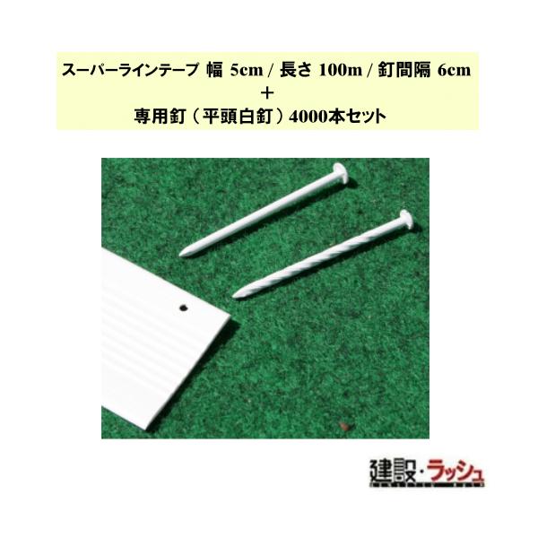 ＊仕様＊▽型式：LTNN-1006H▽セット内容：スーパーラインテープ中川くん (幅5cm/長さ100m/ 釘間隔6cm) + 専用釘 (平頭白釘4000本)　 ＊特長＊▽オールラウンド用▽霜柱に備えてラインを引きはがす時も引張強度が強いた...