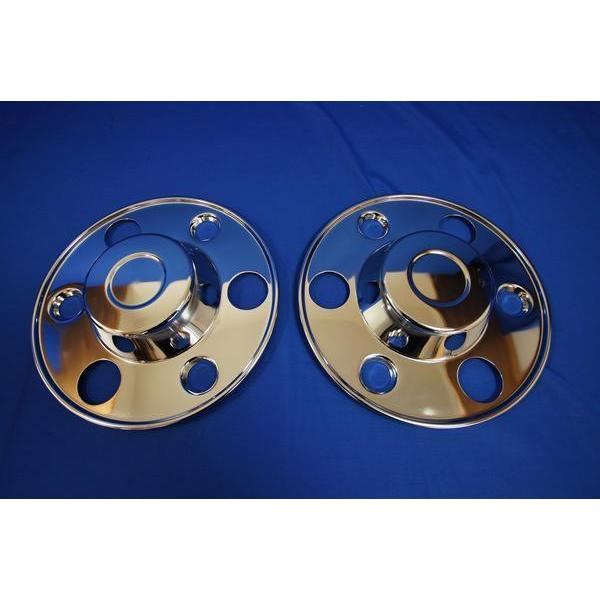 商品名 フロントハブカバー左右セット製造メーカー 株式会社高野自動車用品製作所車種年式 ４ｔ６穴ホイール用商品紹介 ■フロント　６穴用■クロームメッキ■取り付けは、ホイールのボルト３本で取り付けます※２ｔ５穴用も取り扱っておりますので、お問...