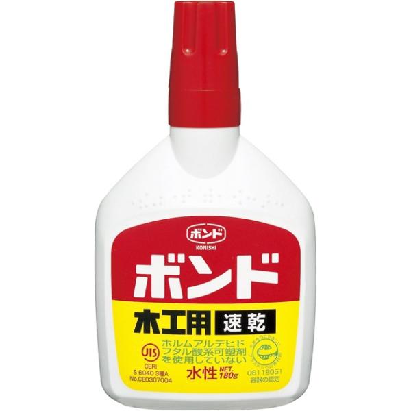 ○特長○速乾。水性で、ホルムアルデヒド・フタル酸系可塑剤無使用。○用途○木のスピード接着に。木工作に。○仕様○木工用接着剤○材質○　酢酸ビニル樹脂系エマルジョン形○質量○　212ｇ○分類○　補修用品／接着剤／木工用接着剤