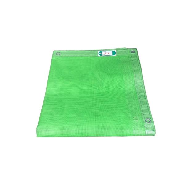 メッシュ生地で通気性にも優れており軽くて使用しやすい。建設用飛散防止ネットや防砂、防雪、また、防虫・防鳥・等。サイズ(m)：1.8X3.4　ハトメピッチ：約300mm生地：塩ビコーティング加工ポリエステル基布/ハトメ：アルミニウム