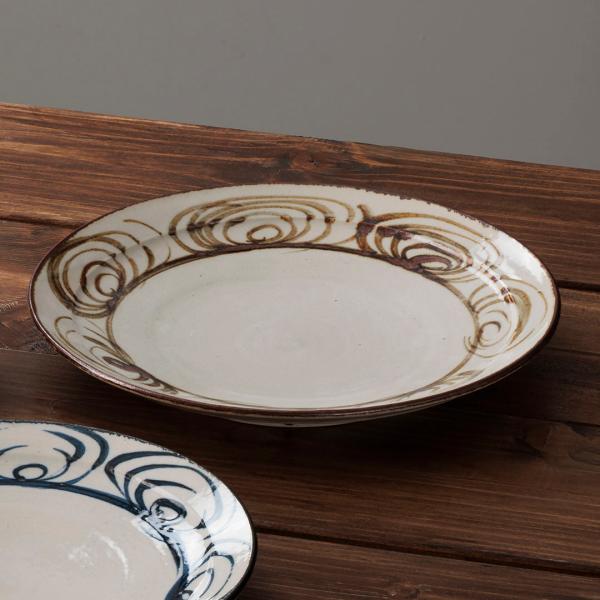 古くは旅籠の料理屋で使われた瀬戸焼の古作に倣った、馬の目文様の8寸皿です。瀬戸で採れる白い土、蛙目（がいろめ）土を使用し、職人がひとつひとつ手描きで絵を付けております。2〜3人分のメイン料理の盛り付けにちょうど良いサイズ感です。電子レンジ使...