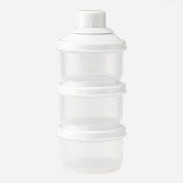 はじめての授乳・離乳食に便利な、離乳食＆ミルクケースです。ジョイントタイプの３段式で、粉ミルクや離乳食を入れ分けて携帯できます。汁漏れを防ぐパッキン付き。粉ミルクが哺乳瓶に入れやすいロート付き。さらに、安心の抗菌機能付きです。電子レンジ使用...