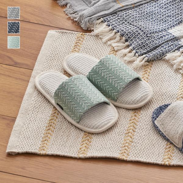 中に厚さ10mmのクッションを使用した、ふわりとした履き心地のスリッパルームシューズです。さっくり織り上げたインド綿でつくっており、凹凸が足裏に気持ちいいです。サイズ：M(22〜24cm)、L(25〜27cm)カラー：グレー、グリーン(ミン...