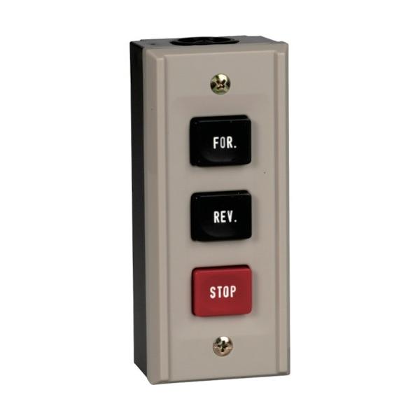 【メーカー】●春日電機（株）【仕様】●ボタン文字：FOR、REV、STOP●長さ(mm)：50●幅(mm)：116●高さ(mm)：40.5●定格：AC250V-5A●端子ねじM3.5【材質・仕上げ】●ケース：ABS樹脂（黒）●カバー：ABS...