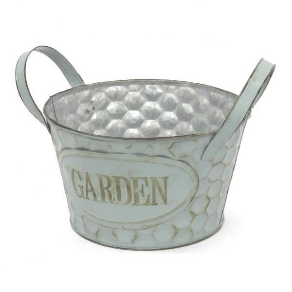 蜂の巣柄のフォルムがかわいいブリキポット。