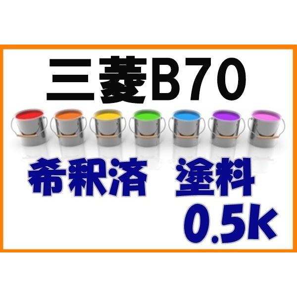 カラーナンバー：三菱B70　希釈済み塗料数量：0.5Ｋ色名：アメリーブルーM●塗料はロックペイント、プロタッチの１液タイプです。　仕上げに必ずクリアー塗装をして下さい。●希釈済みのため、そのままエアーガンに入れて　すぐに塗装することができま...
