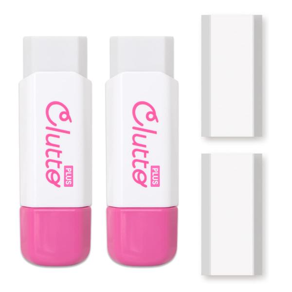 ・クルッと回す専用ケースで使い切るまで握りやすい！ 詰め替え式のエコ＆トク消しゴム 発売記念限定パッケージ・【本体カラー】ピンク 【数量】本体2個+替えゴム(2個入)+おまけ付(替ゴム2個)・【質量】本体=16g、替えゴム=9g (各1個あ...