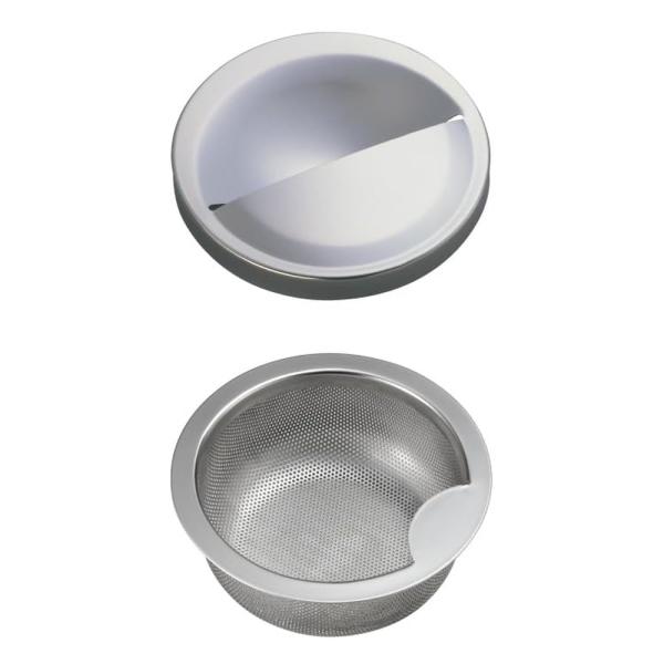・製品サイズ / 【排水プレート 半円タイプ】直径14.4×高さ4.4cm ※本体淵部分の高さ1.1cm、【ステンレス浅型ゴミカゴ】直径13.5×高さ5cm・適応する排水口サイズ / 直径14.5cm・材質 / ステンレス(SUS304)・...