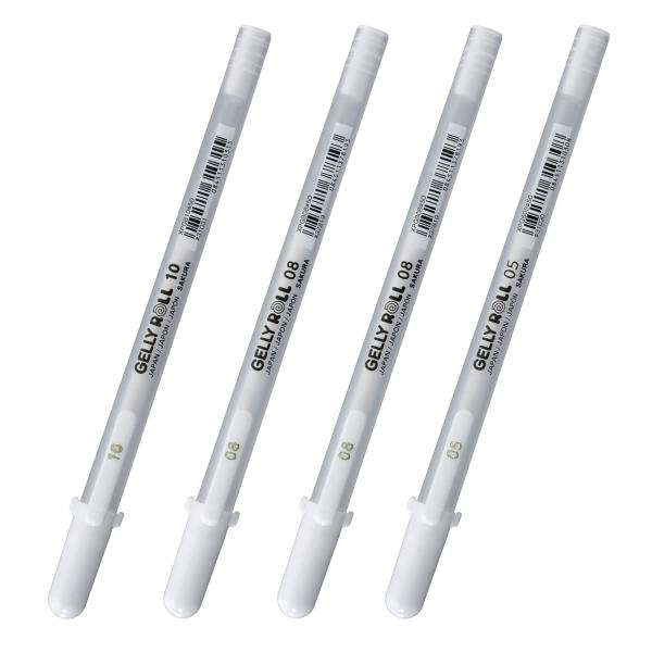 ・【セット内容】ジェリーロール ホワイト×3種4本入り(0.5mm/1mm×各1本、0.8mm×2本)・【インク】不透明調の水性ゲルインクで濃い色の紙や写真にもあざやかに発色・【用途】イラスト・メッセージカードやアルバム・スクラップブッキン...