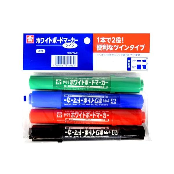 4色セット/-/WBKT4-P・PatternName:単品・パッケージ個数:1・【4色】黒・赤・青・緑・【特長1】中字・太字の使い分けができるツインタイプ・【特長2】インキ補充式（補充インキ：HWBKN、HWBK）／芯交換可（中字のみ／替...