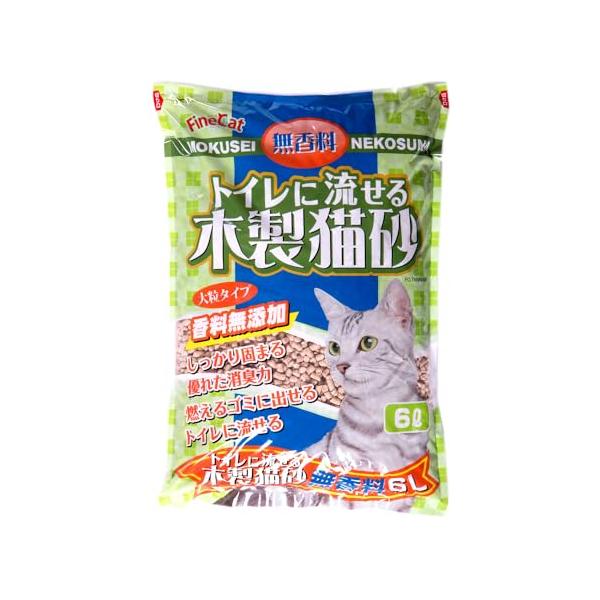 ー/6L/-・Size:6LPatternName:単品・パッケージ個数:1・木の粉を主原料とした固まって流せる木製猫砂 無香料（大粒ペレットタイプ）