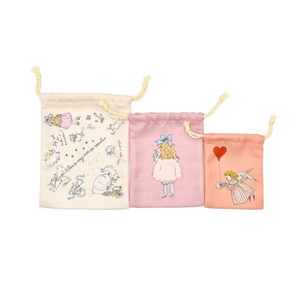 RDピンク/大(H230×W180mm) 中(H190×W150mm) 小(H150×W120mm)/KHR009・Style:RD・人気イラストレーター・くらはしれいさんのアートを使った巾着３個セットです。・3サイズすべて違う色柄が嬉しい...