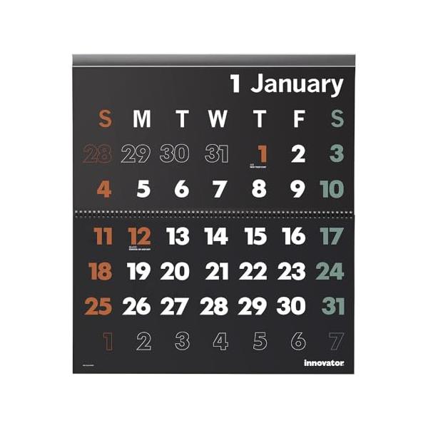 黒/L(黒)/31397006・Size:L(黒)・パッケージ個数:1・イノベーターらしさを追求したカレンダー・日曜日始まり【掲載期間】2026年1月〜12月・【パッケージサイズ】H320×W540×D8mm【本体サイズ】H600×W530...