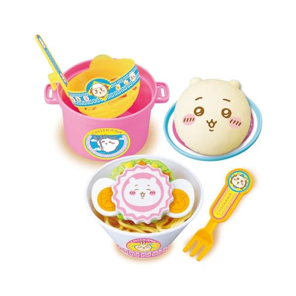 ちいかわ特製! むちゃうまなラーメンつくっちゃお!・セット内容: なべ どんぶり 湯切り おさら なると トッピング ちいかわ中華まん フォーク 麺3本 紙製スープ2枚 シール・電池不要・（C）nagano/chiikawa committee