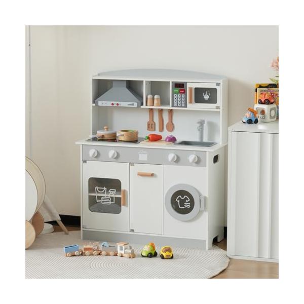 ライト付き 調理器具付きホワイト/ミディアム/-・Color:ホワイトStyle:ライト付き 調理器具付き・【1台で10機能を楽しめる！リアル感満載のおままごとキッチン】コンロ、レンジ、洗濯機、タンスなど、憧れのママやパパの家事を再現できる...
