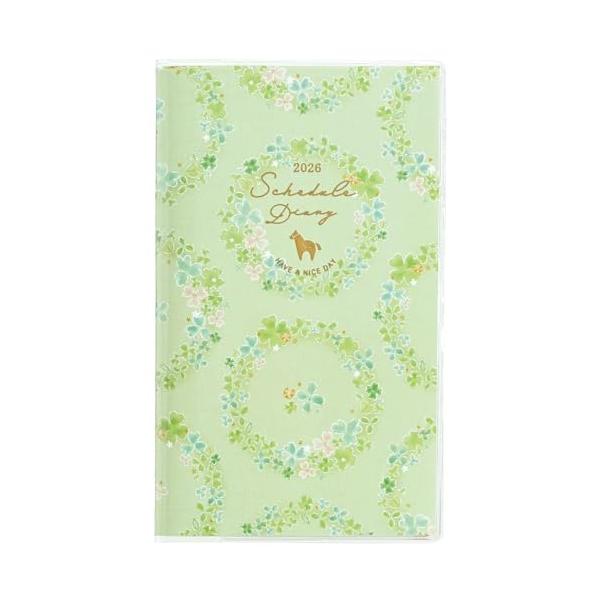 クローバーグリーン/-/127SHB・パッケージ個数:1・【カラーインデックス手帳 スリム（日）】パッと開いてかさばらない手帳・【特徴】月間（ブロック式カレンダー）、月間ページ：月ごとに季節の花言葉とイラスト入り／一日分の枠に区分けライン入...