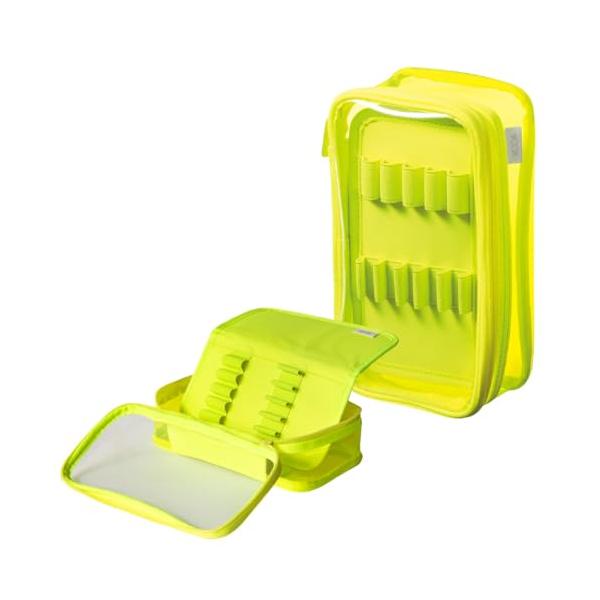 リバーシブルクリヤーネオンイエロー/-/A3800-5・Color:ネオンイエローStyle:リバーシブルクリヤー・パッケージ個数:1・1.ペンホルダー：５本収納可能、ペンを隠さず保護するクッションループ・2.メッシュポケット：シャープ替え...