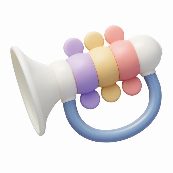 ・【丸洗いできる! 優しい音色のラッパ】赤ちゃんに優しい丸洗いできるラッパのがらがらです。心地よい音を届けるためにハーモニカと同じリード調整をして「ラ♪※」の音を再現しました。※ピッチA4=約440HZに調律・【無塗装・ネジ不使用! 赤ちゃ...