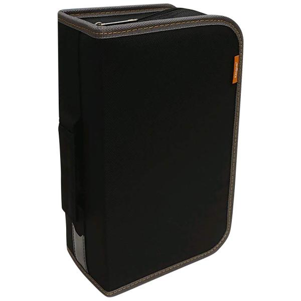 ・しっかり閉まるファスナーケース・丈夫で耐久のある表面素材・ハンドル付きで持ち運びに便利・整理しやすい背ラベルと背ラベルポケット付き・ディスクの飛び出し防止機能付き