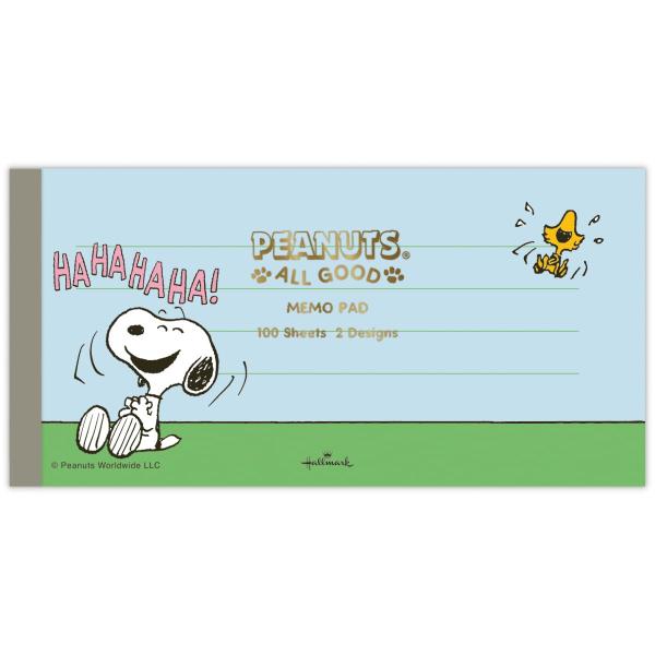 ・【サイズ】W120×H60×D11mm・【仕様】2柄100枚、表紙（箔加工）・(C)Peanuts Worldwide LLC