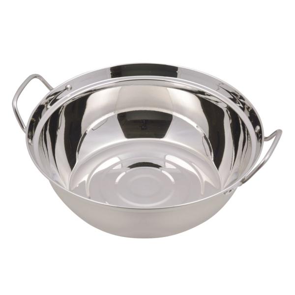 ・製品サイズ:(約)幅305×奥行265×高さ110mm、鍋の縁の高さ84mm・製品重量:(約)350g・材質:ステンレス鋼・原産国:中国・底の厚さ:0.4mm・満水容量:3.3L