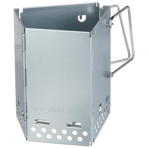 ・バーベキュー用火起こし器・用途: 簡単に炭火が起こせる火起こし器・組み立てサイズ: (約)18.5×19×20.5cm・収納サイズ: (約)15×20.5×5.5cm・重量: (約)1kg・材質: 本体/鉄(めっき)、目皿・ハンドル/鉄(...