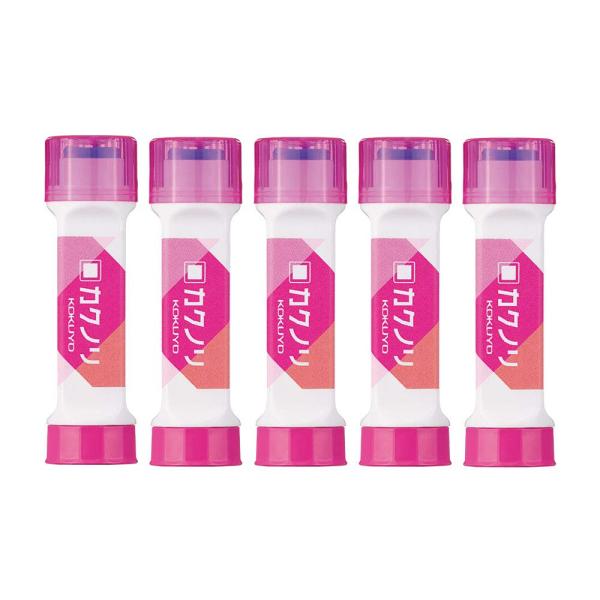 ・のり面が四角だから角までキレイに塗れるスティックのり、5個セット・【外寸法】 直径24×高さ83mm(1個あたり)・【内容量】 約8g・【カラー】 ピンク・【材質】 容器本体・キャップ・エレベータ：PP、つまみ：PE