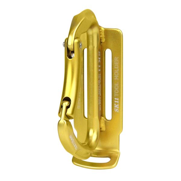 ・用途:ベルトに通して工具類の吊り下げ・仕様1:高強度、アルミ鋳造カラビナ・仕様2:湾曲ゲートで工具をカツンと吊り下げ可能・仕様3:落下防止コード取り付け可能・仕様4:50mm幅ベルト用