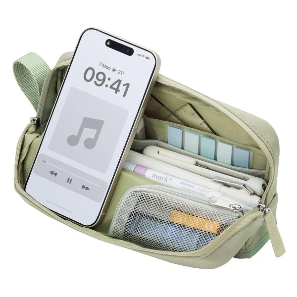 ・大きく開いてすっきり整とん。整理しやすい大容量ペンケースのカバコ・【外寸法(W・D・H)】 215×55×100mm・【カラー】 アッシュグリーン・【ペン収容本数】 約20本 ※ペン収容本数は目安です。・【材質】 表材・内装：ポリエステル...