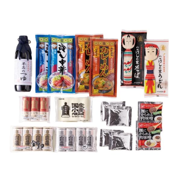 きちみ製麺の代表的な白石温麺4種に加え、うどん、そば、こだわりのめんつゆ等を詰め合わせた、ちょっと贅沢な贈り物。もちろんご自宅用としてもお奨めです。化粧箱入り。※商品在庫の状況により、詰合せ内容が変更になる場合があります。●セット内容手延白...