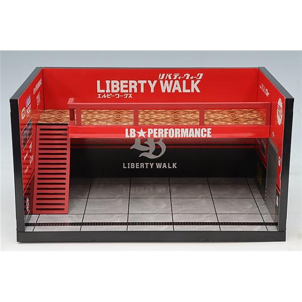 世界的カスタムブランド「LIBERTY WALK」の世界観を1/64スケールで再現した、MOTORHELIX製のテーマガレージジオラマ。 LB PERFORMANCEのロゴやサイン、ツール類、作業スペースまで細かく作り込まれており、ミニカー...