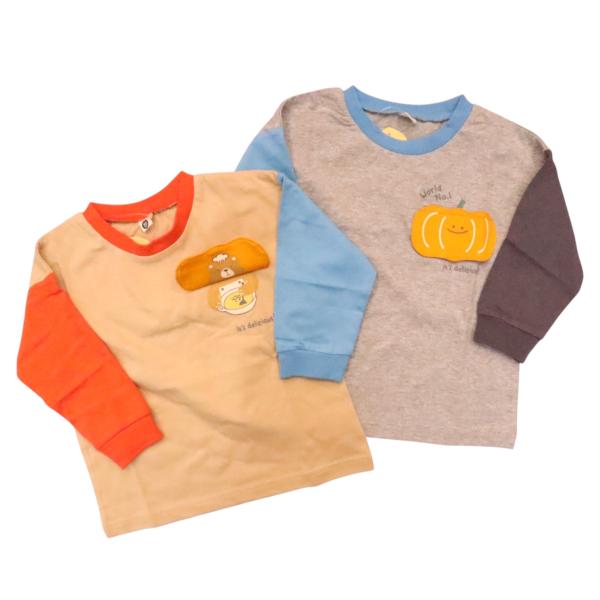 胸の立体モチーフのカボチャが可愛い長袖Tシャツです。めくって遊べる知育デザインでカボチャをめくるとスープを作るクマさんが。保育園や幼稚園の通園やお着替えにも◎綿100％素材でお肌の敏感なお子様も安心して着ていただけます。〇素材：【本体】綿1...