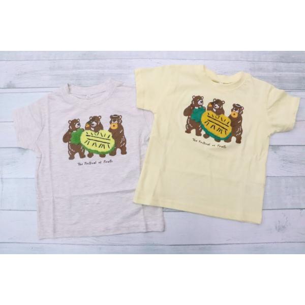 もこもことしたパイナップルとクマのプリントが可愛い半袖Tシャツです。さがら刺しゅうで立体的に。目立ちコーディネートのアクセントに☆綿100％でお肌にも優しく安心。(オートミールは綿98％レーヨン2％です）〇素材：イエロー【本体】綿100％　...