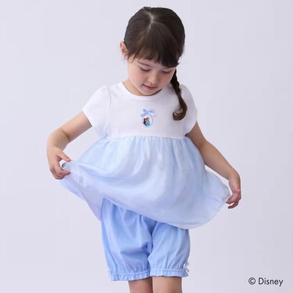 Disney ディズニー プリンセス アナと雪の女王 アナ エルサ アリエル ラプンツェル パジャマ 寝巻き 部屋着 上下セット 半袖 半ズボン パフスリーブ チュール フリル リボン 光沢 セットアップ お着替え お名前タグ ネームタグ ...