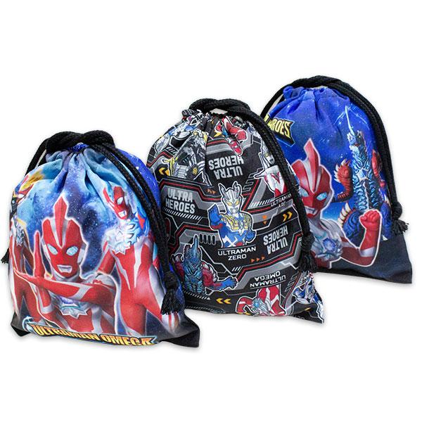 巾着 きんちゃく 袋 コップ袋 小物入れ かばん ナフキン袋 ランチクロス袋 ウルトラヒーローズ ウルトラマンオメガ 怪獣 ULTRAMAN OMEGA最新柄の巾着3枚組になります。ハーモニカ入れ（小さな楽器など）や定規・コンパス・ナフキン...