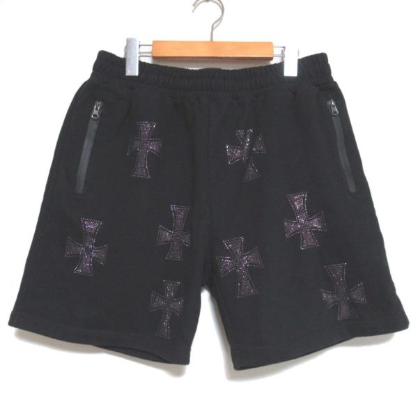 【商品名】UNKNOWN LONDON アンノウン Cross Rhinestone Shorts クロス ラインストーン ドロスト スウェット ショートパンツ L ブラック【ブランド】UNKNOWN LONDON アンノウン ロンドン【対...