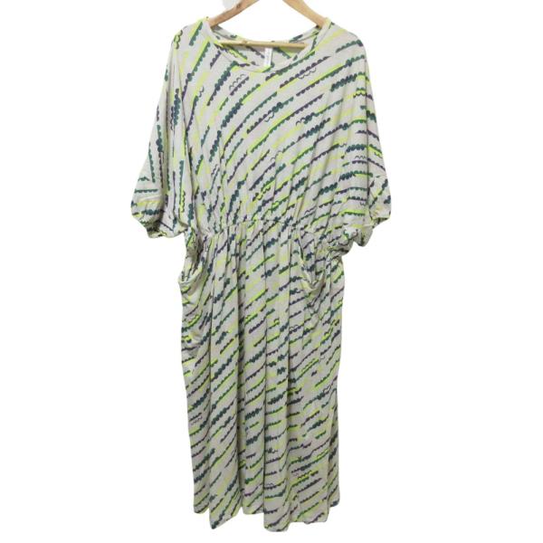 【商品名】mina perhonen ミナペルホネン lumpy ストライプ 半袖 ロングワンピース 38 ベージュ マルチカラー【ブランド】mina perhonen ミナペルホネン【対象】レディース【ランク】SA ※若干の使用感はあるが...