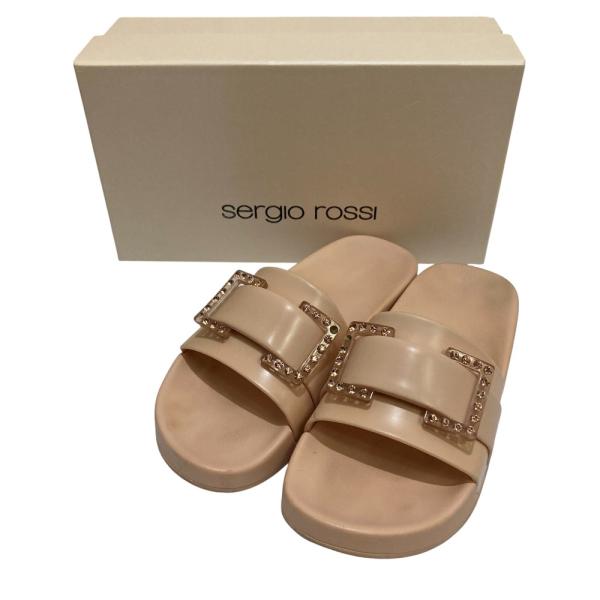【商品名】sergio rossi セルジオロッシ SR JELLY ビジュー スライドサンダル サイズ37 23.5cm相当 ピンクベージュ【ブランド】Sergio Rossi セルジオロッシ【対象】レディース【ランク】B ※使用感やダメ...