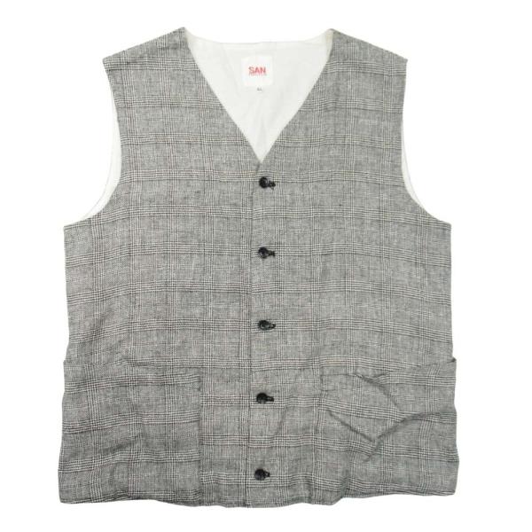 【商品名】SAN francisco サンフランシスコ リネン×シルク グレンチェック ジレ ベスト Vネック カットソー XL グレー【ブランド】SAN FRANCISCO サンフランシスコ【対象】メンズ【ランク】A ※使用感はあるが、傷...
