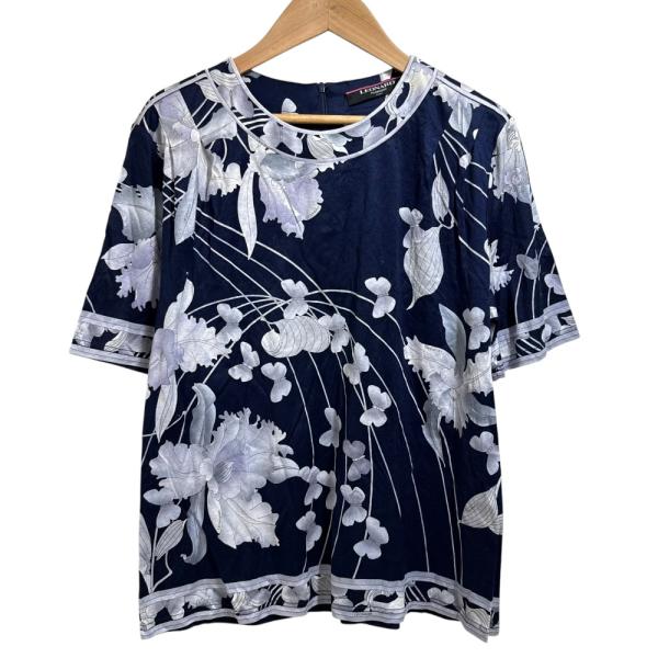 【商品名】LEONARD FASHION レオナールファッション フラワープリント 半袖 プルオーバー ブラウス カットソー サイズL ネイビー【ブランド】LEONARD FASHION レオナールファッション【対象】レディース【ランク】S...