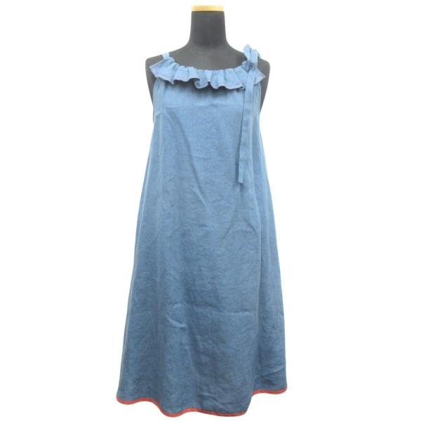 【商品名】Porter des boutons ポルテデブトン フリル ノースリーブ ワンピース ドレス リネン P-13188 青 ブルー【ブランド】Porter des boutons ポルテ デ ブトン【対象】レディース【ランク】S ...