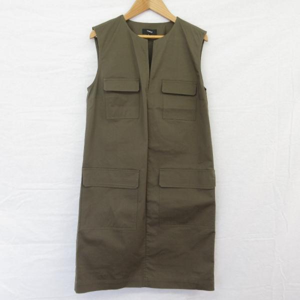 【商品名】Theory セオリー CHINO ST WASH UTILITARIAN DR ストレッチ ノースリーブ ひざ丈 ワンピース サイズ2 カーキ【ブランド】theory セオリー【対象】レディース【ランク】SA ※若干の使用感はあ...