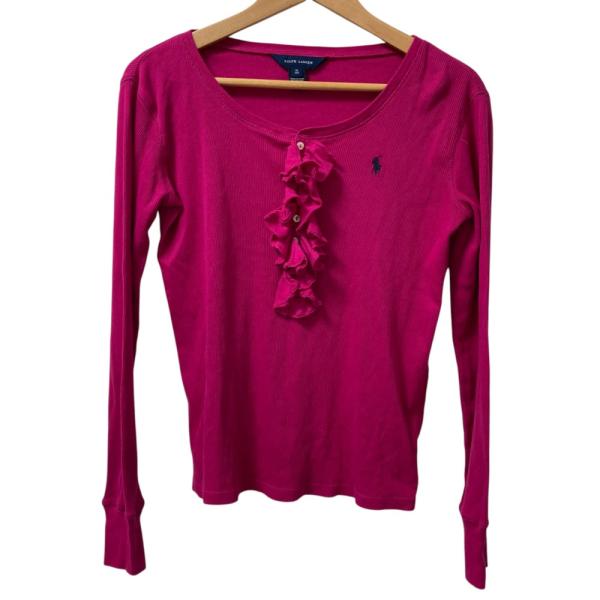【商品名】RALPH LAUREN ラルフローレン フリル リブ 長袖 ニットカットソー キッズ サイズXL ピンク 【ブランド】RALPH LAUREN ラルフローレン【対象】キッズ【ランク】SA ※若干の使用感はあるが、全体的に状態の良...
