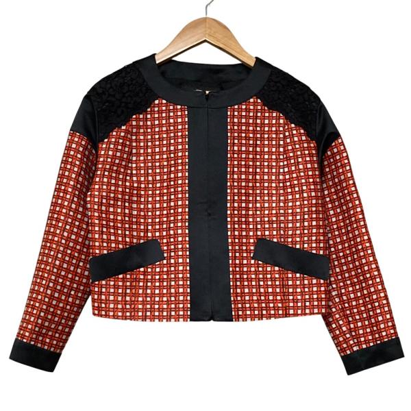 【商品名】TAE ASHIDA タエアシダ レースヨーク チェック ノーカラージャケット サイズ7 オレンジ ブラック【ブランド】TAE ASHIDA タエアシダ【対象】レディース【ランク】SA ※若干の使用感はあるが、全体的に状態の良い商...