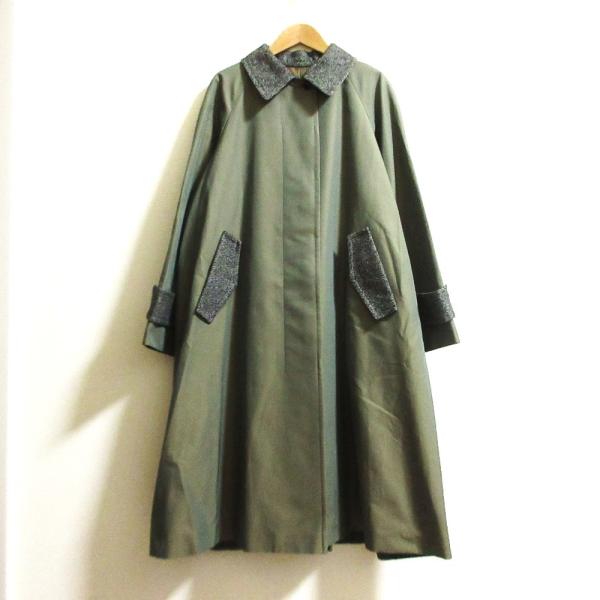 【商品名】SANYO COAT サンヨーコート ツイード切替 ステンカラーコート T1A31-410-76 サイズ36 カーキ ブラック【ブランド】SANYOCOAT サンヨーコート【対象】レディース【ランク】SA ※若干の使用感はあるが、...
