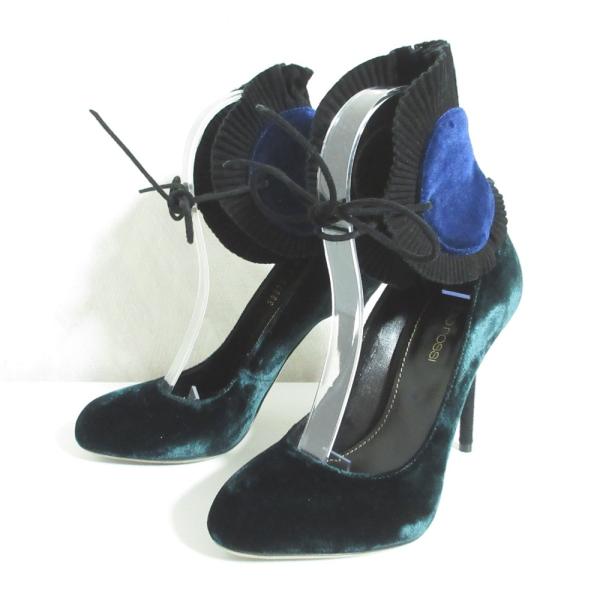 【商品名】Sergio Rossi セルジオロッシ ベルベット アンクルリボン ハイヒール パンプス 34 1/2 約21.5cm ダークグリーン【ブランド】Sergio Rossi セルジオロッシ【対象】レディース【ランク】A ※使用感は...