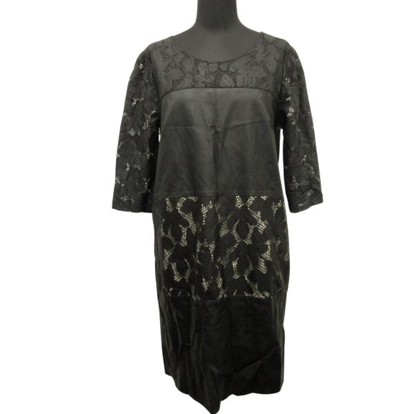 【商品名】RITSUKO SHIRAHAMA リツコシラハマ フェイクレザー ワンピース ドレス カットソー レース 七分丈 Ｍ 黒 ブラック【ブランド】RITSUKO SHIRAHAMA リツコ シラハマ【対象】レディース【ランク】B ※...