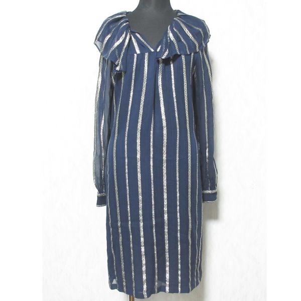 【商品名】A.P.C.&amp;VANESSA SEWARD アーペーセー ヴァネッサシワード コラボ シルクコットン エンブロイダリー ワンピース S ネイビー【ブランド】A.P.C. アーペーセー【対象】レディース【ランク】A ※使用感...